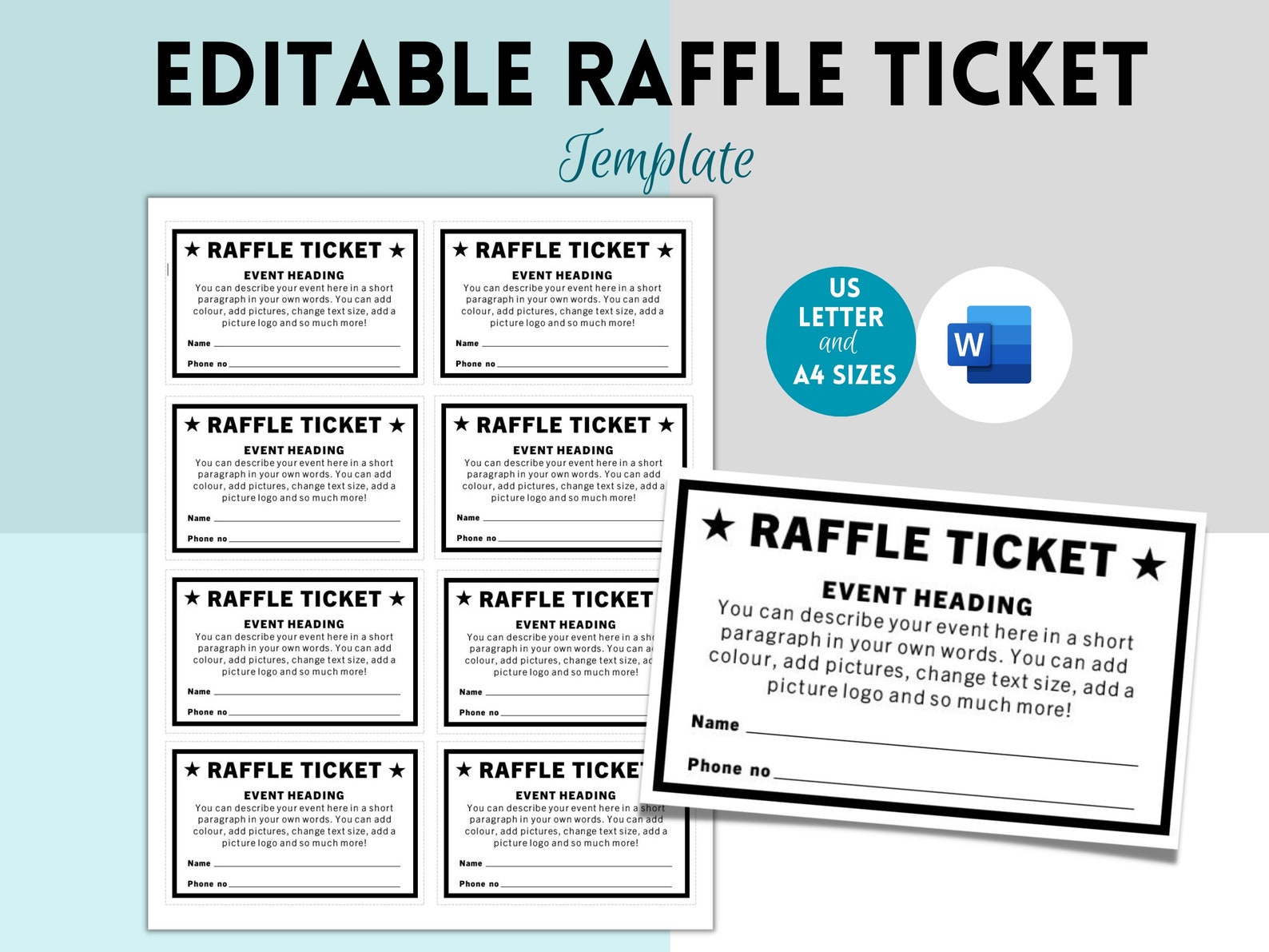 Printable Editable Raffle Ticket, Enter to Win Printable Ticket, Word ...