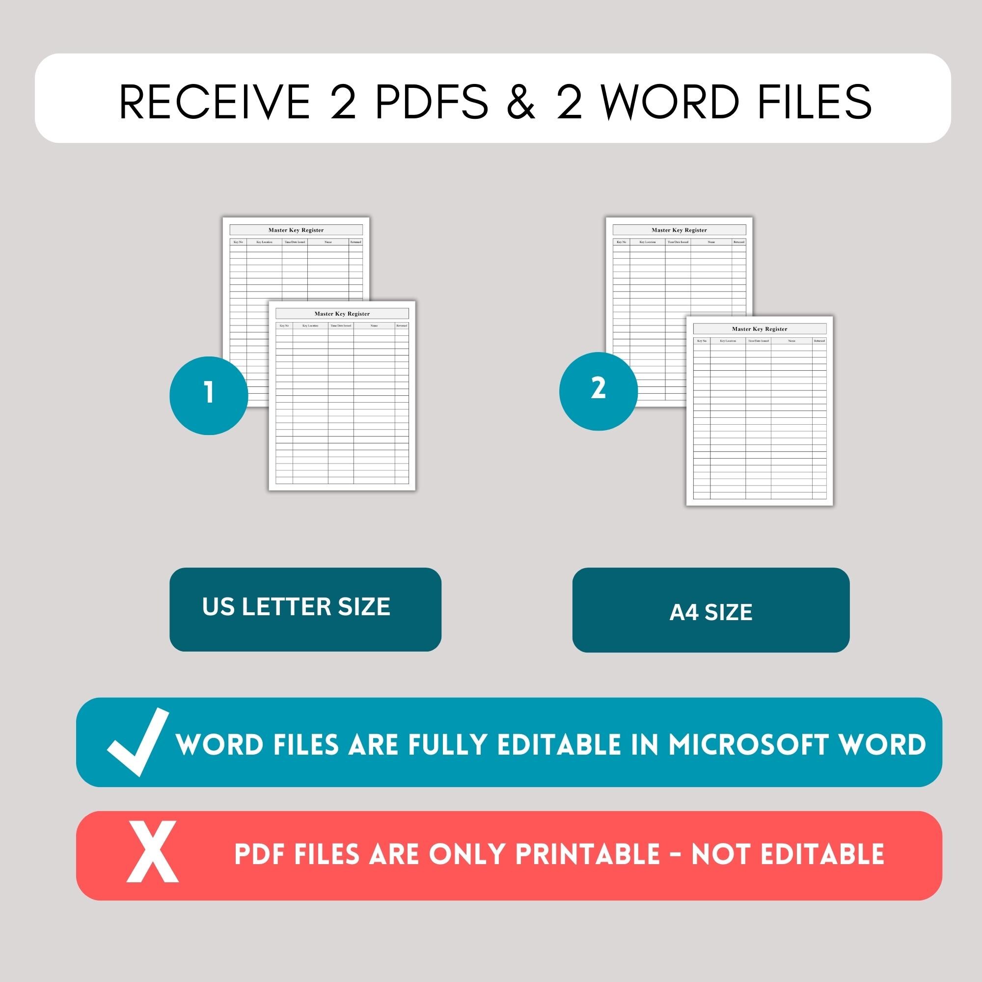 Master Key Log, Master Key Register, Master Key Record, Key Tracking ...