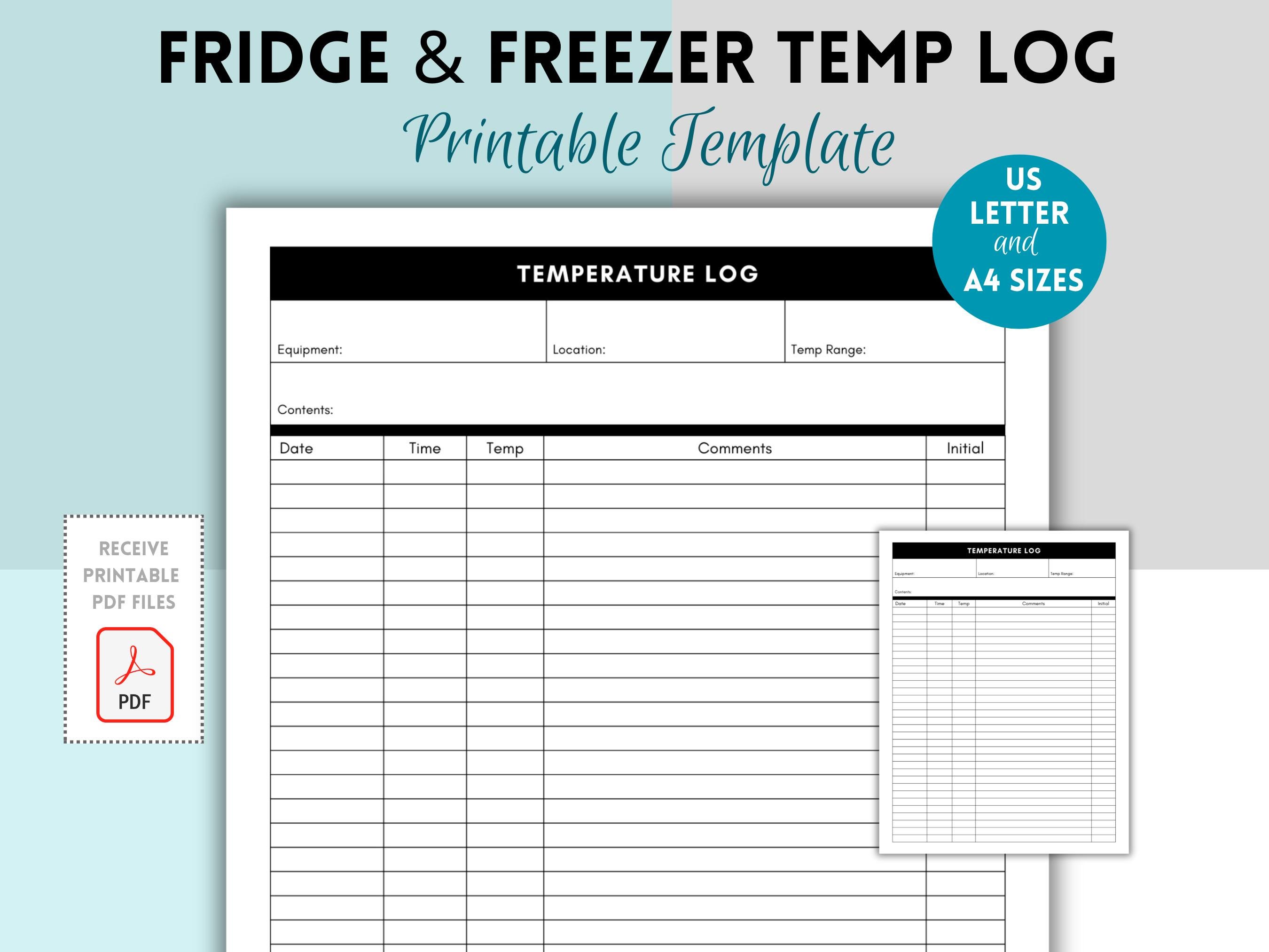 Refrigerator and Freezer Temperature Log, Fridge and Freezer ...