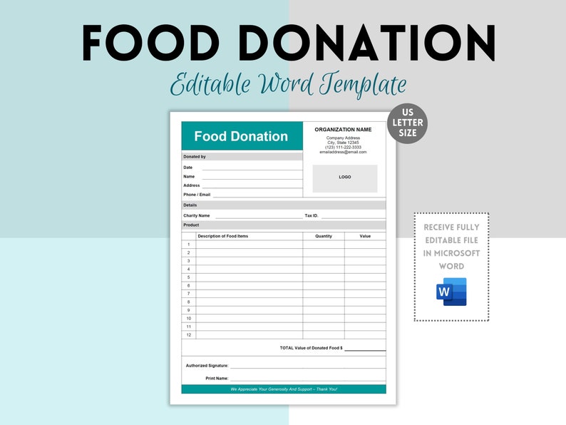 Food Donation Receipt, Donation Receipt, Donation Receipt Template, Non ...