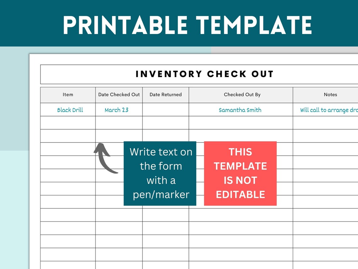 Inventory Check Out Sheet, Inventory Sign Out Sheet, Inventory Tracker ...