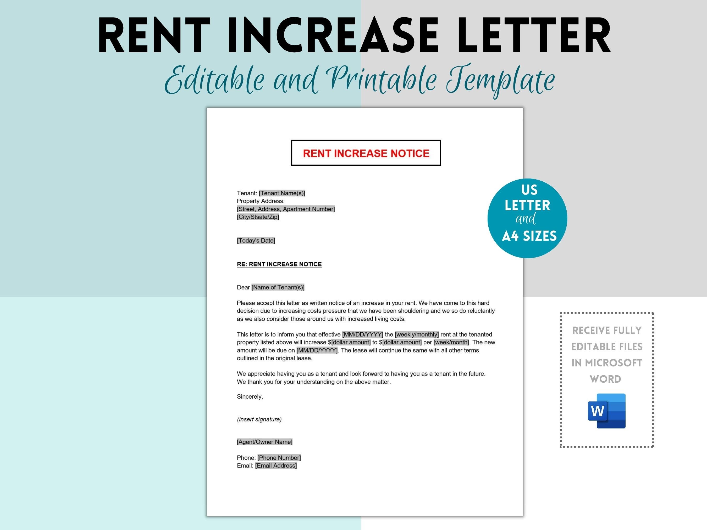 Rent Increase Notice, Rent Increase Letter, Editable Rent Increase ...