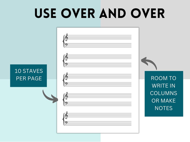 Printable Sheet Music for Letter and A4, Piano Staff Paper, Blank Sheet ...