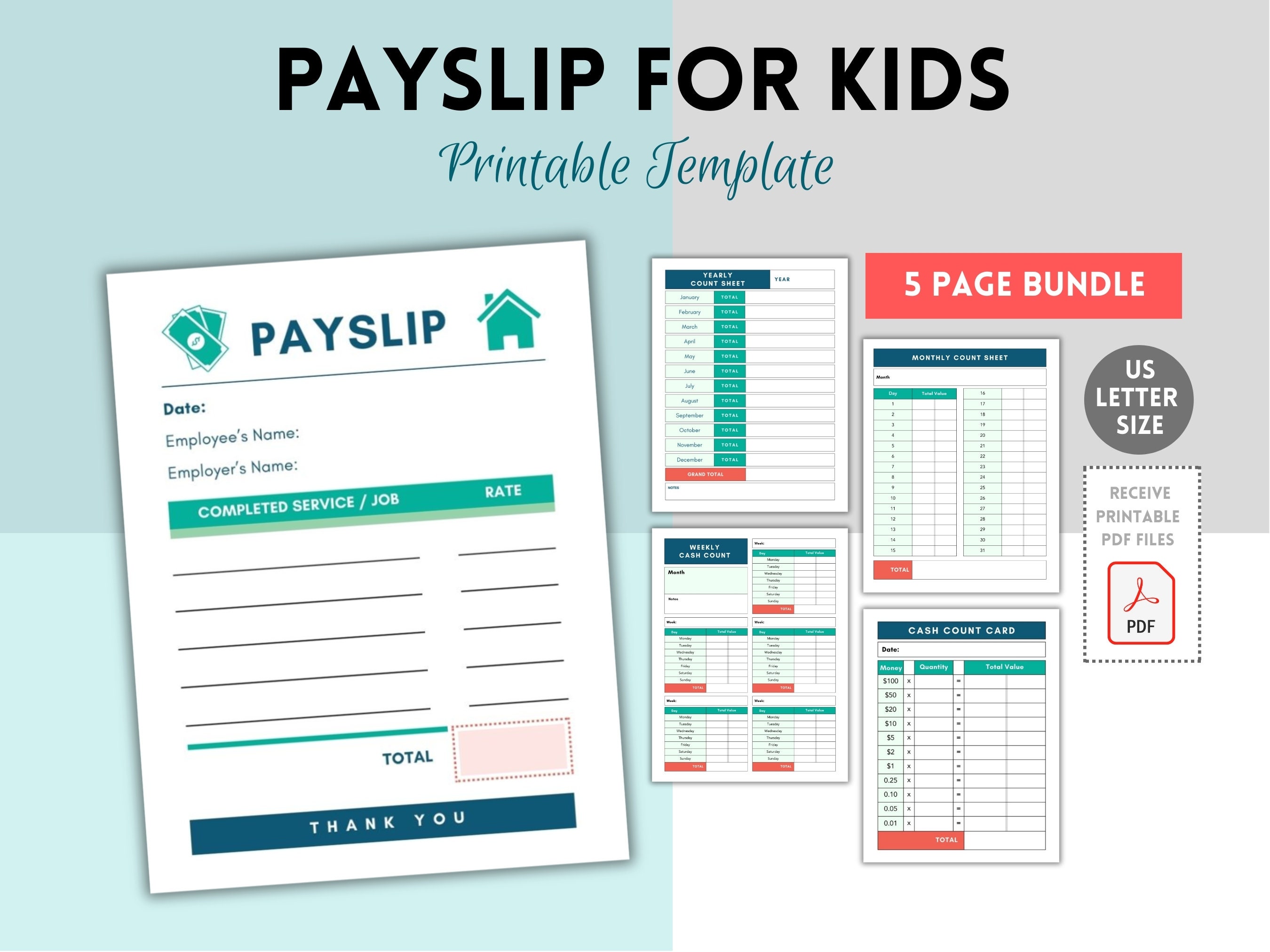 Payslip for Kids, Printable Kids Paystub, Kids Paycheck, Earn Money ...