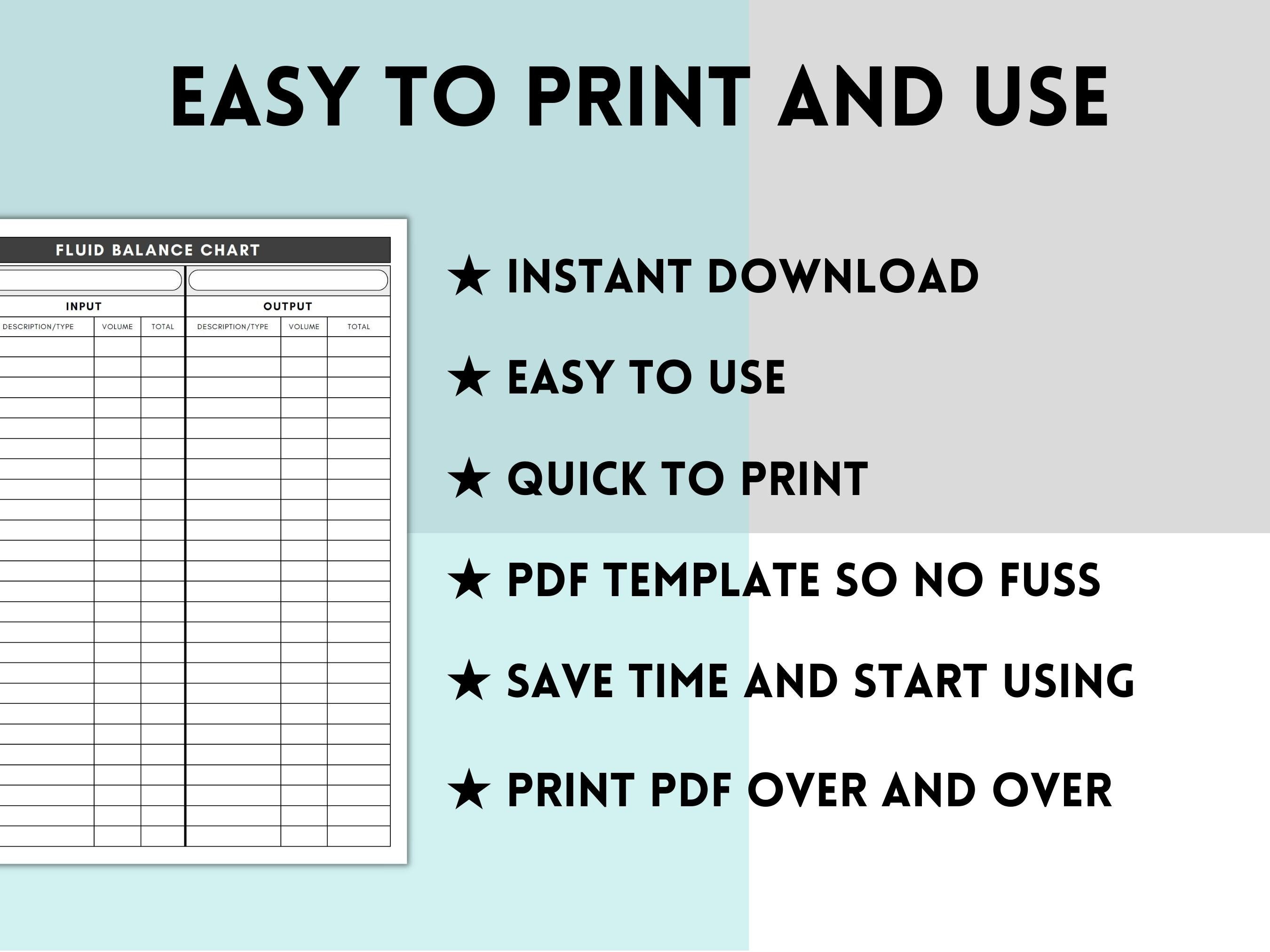 Fluid Balance Chart, Fluids Intake and Output Record, Intake and Output ...