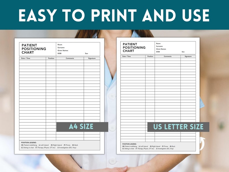 Patient Positioning and Turn Chart, Patient Repositioning Chart ...