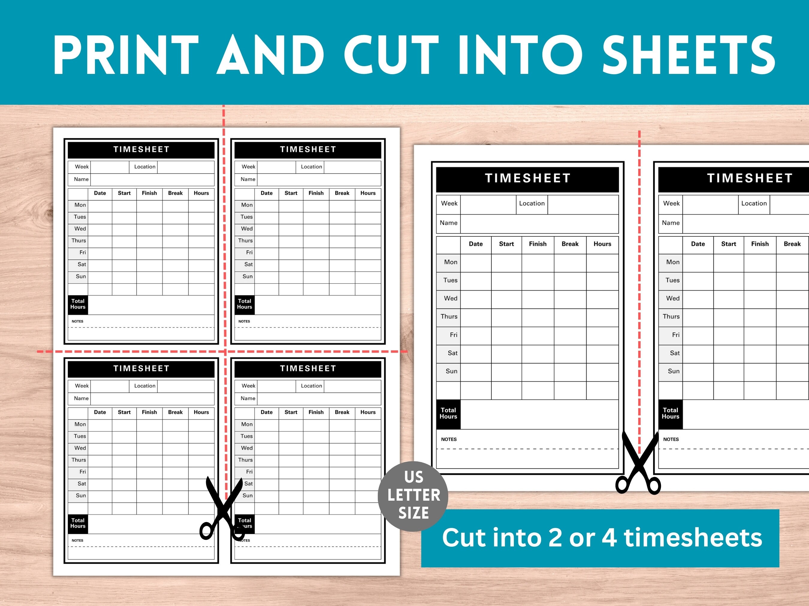 Simple Employee Timesheet, Printable Time Sheet, Time Card, Time ...