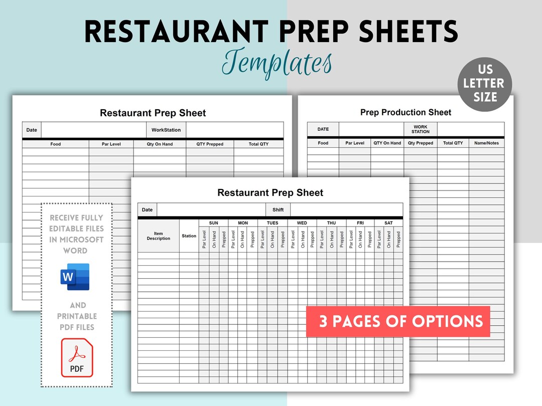 Restaurant Prep Sheet, Food Prep Chart, Food Prep Sheet, Restaurant ...