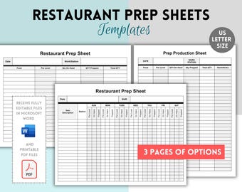 Restaurant Prep Sheet, Food Prep Chart, Food Prep Sheet, Restaurant ...
