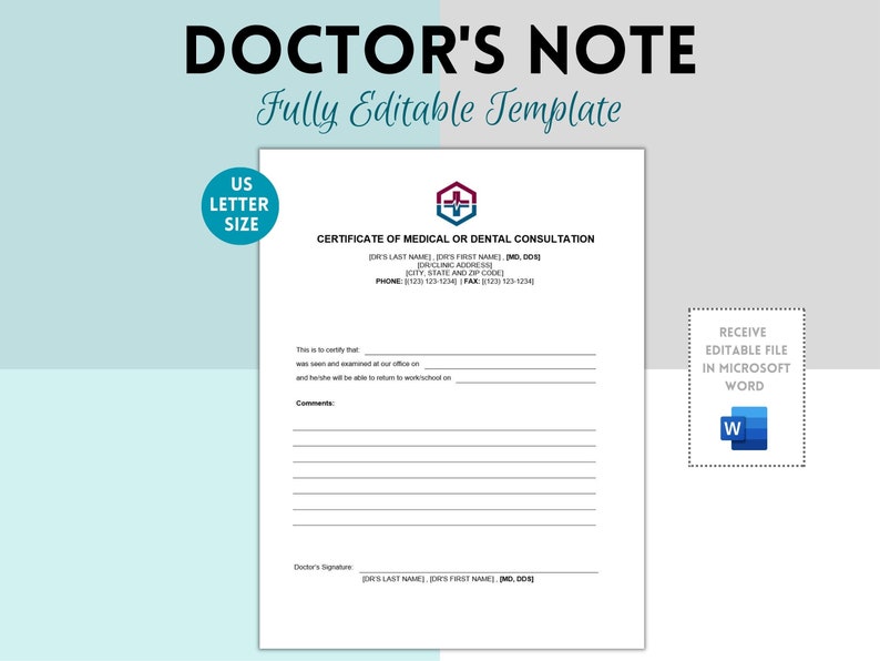 Doctor's Note, Dentist Note, Doctor's Letter, Dentist Letter, Medical ...