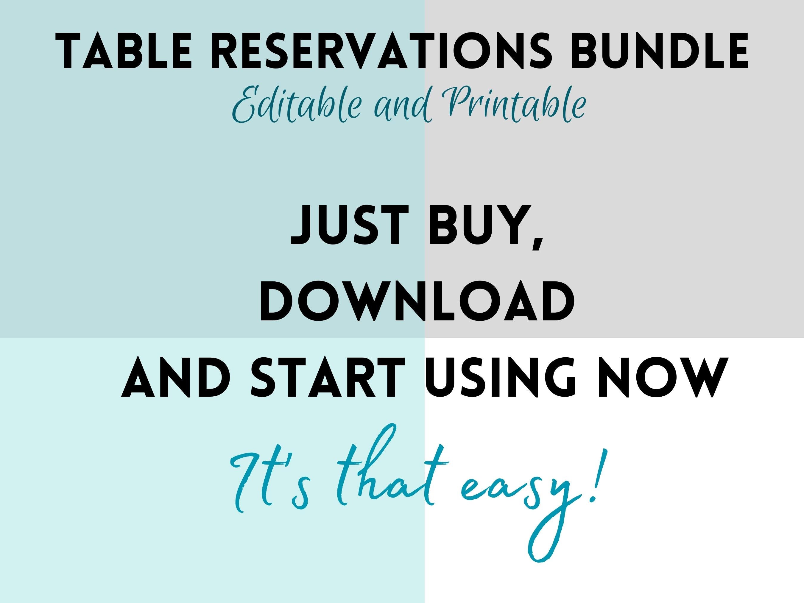 Table Reservation List, Restaurant Table Waiting List, Restaurant Large Party Form, Bundle Table ...
