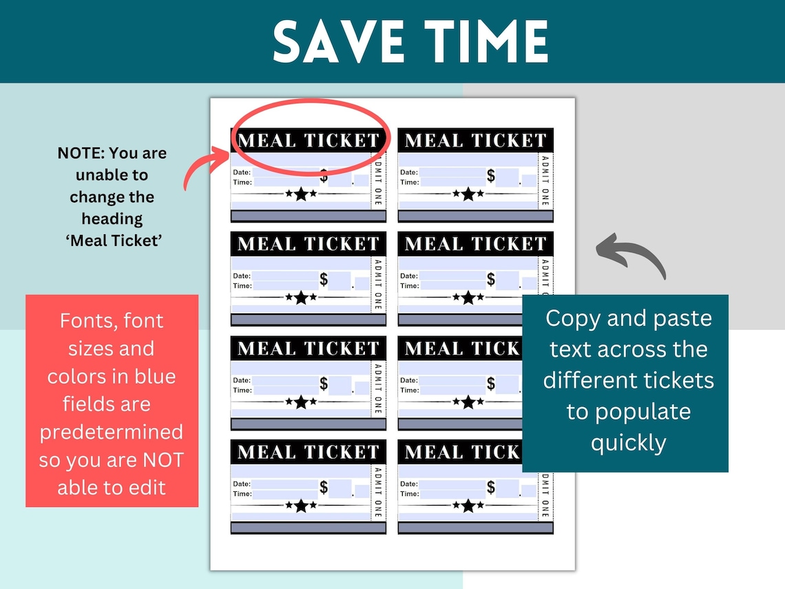 Editable Food Event Ticket, Food Ticket Printable, Editable Meal Ticket ...