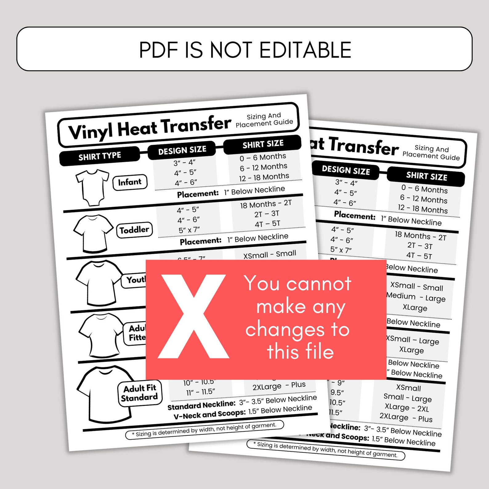 Heat Transfer Vinyl Sizing Guide, Printable HTV Sizing Guide, T-shirt ...