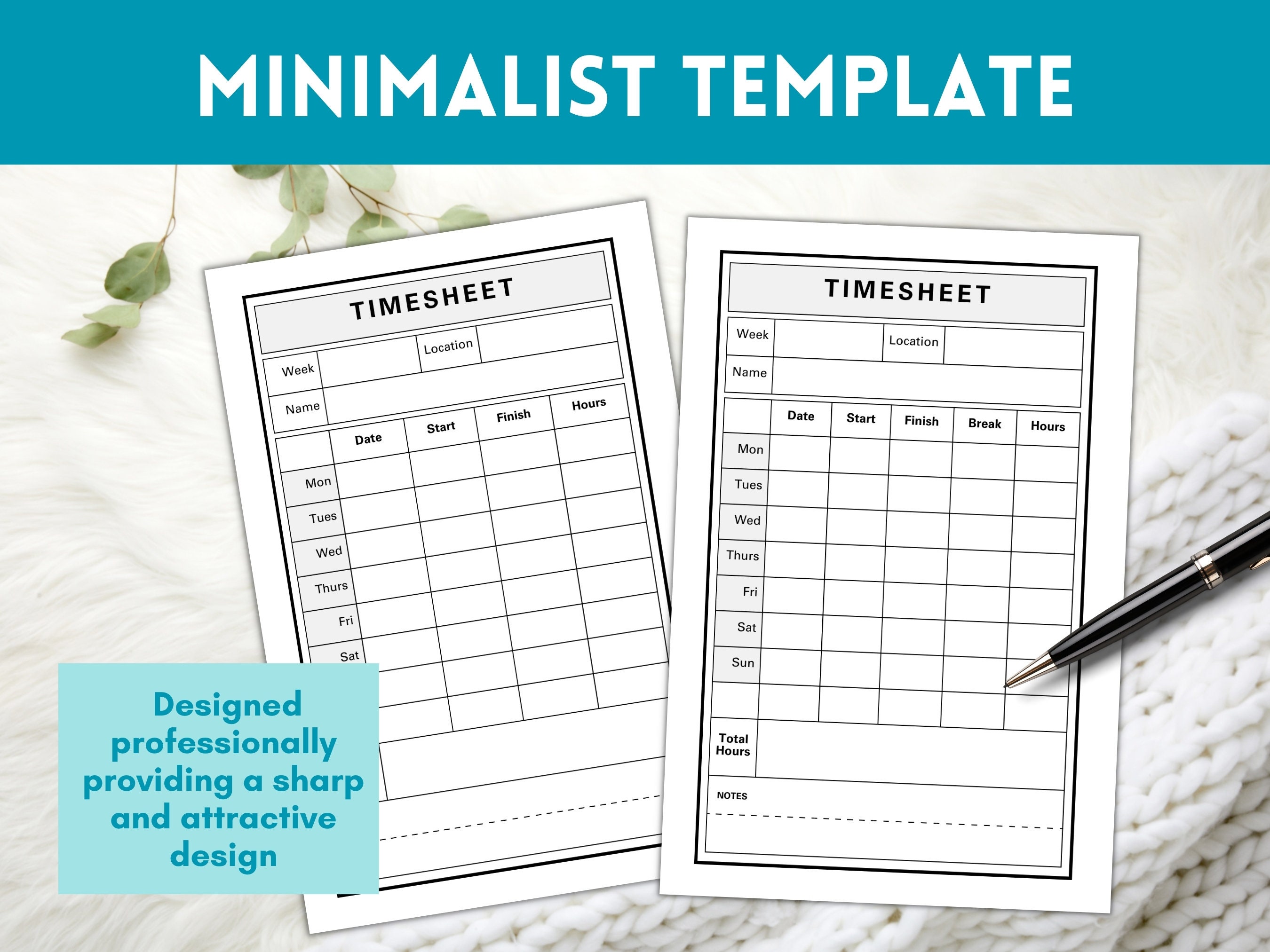 Simple Employee Timesheet, Printable Time Sheet, Time Card, Time ...