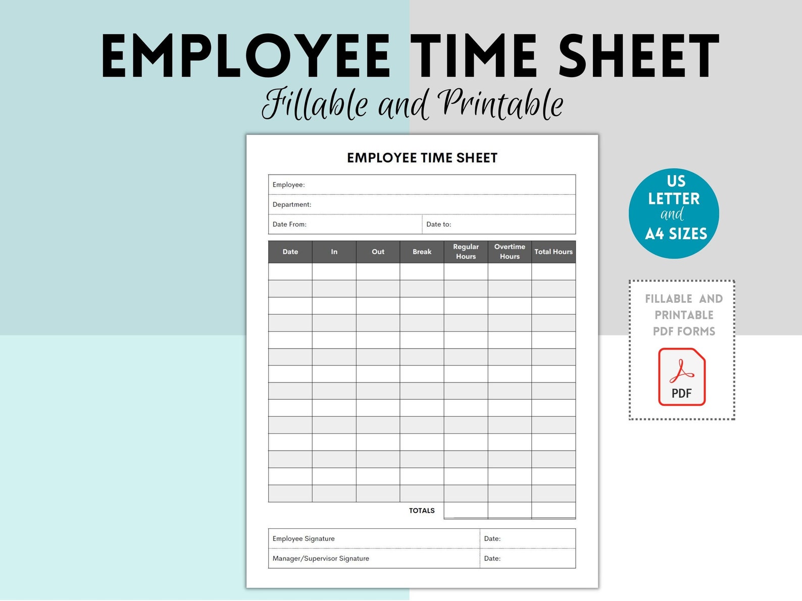 Employee Timesheet, Editable Printable Timesheet, Time Card, Time ...