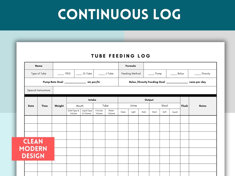 Tube Feeding Log Printable Gtube Feeding Tracker Feeding Journal