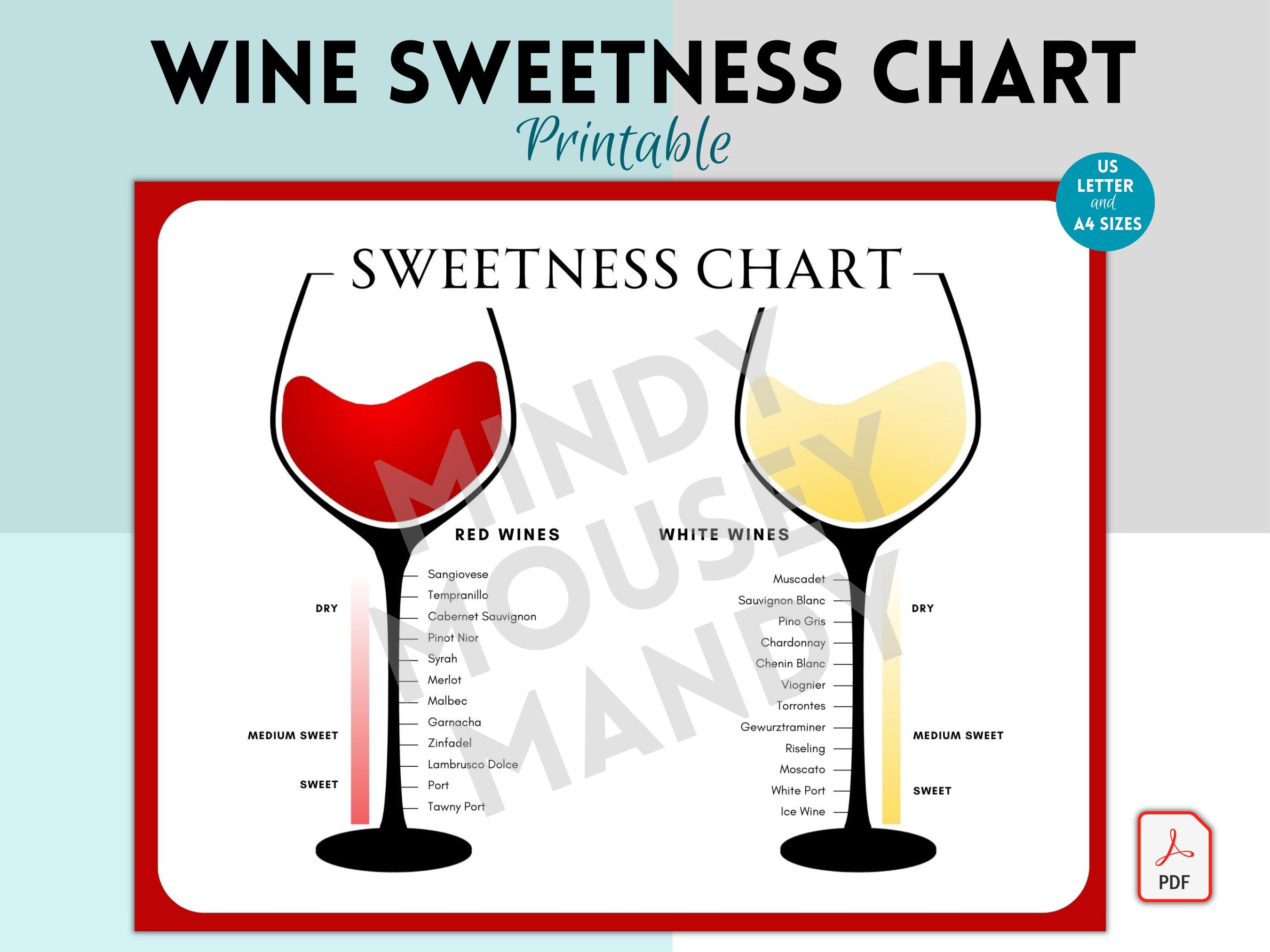 Wine Sweetness Chart, Wine Tasting Sheet Printable, Wine Tasting Party ...