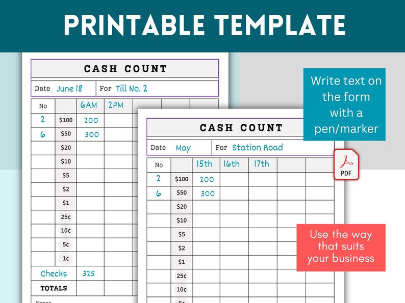 Cash Breakdown Count Sheet, Cash Breakdown Slip, Cash Withdrawal Slip ...