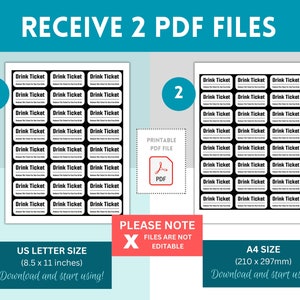 Simple Drink Tickets, Printable Party Drink Voucher Template, Wedding ...