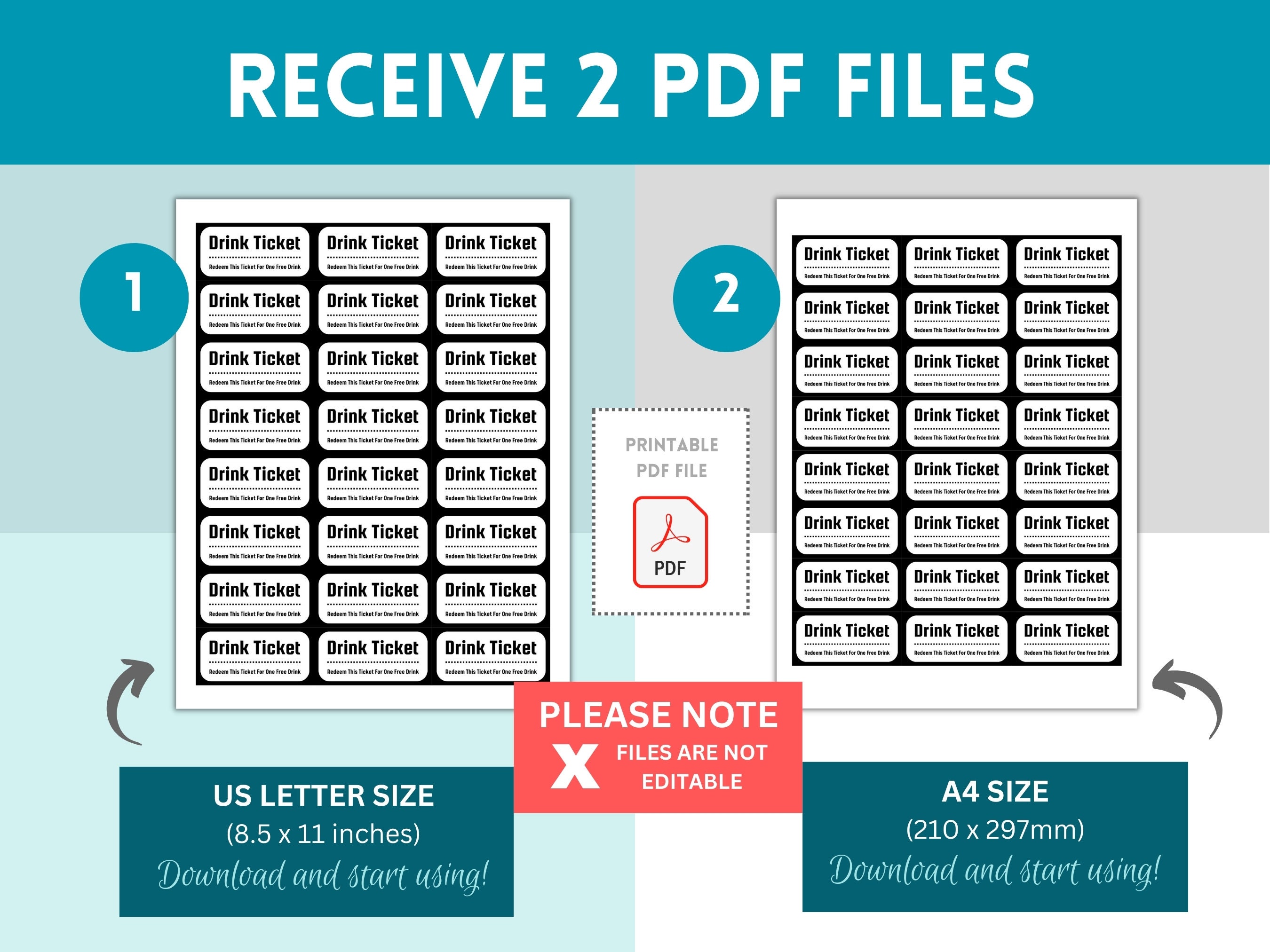 Simple Drink Tickets, Printable Party Drink Voucher Template, Wedding ...