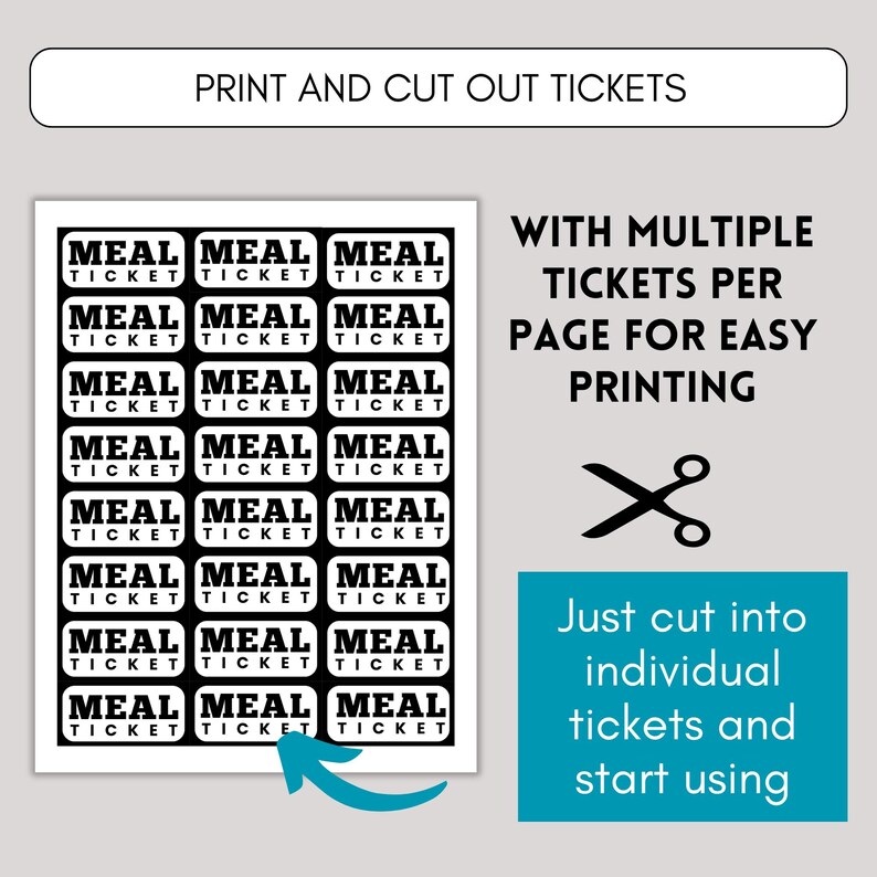 Meal Tickets, Printable Party Food Voucher Template, Food Tickets, Meal ...