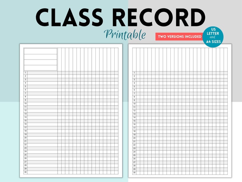 Printable Class Record, Class Gradebook, Teacher Gradebook, Class ...