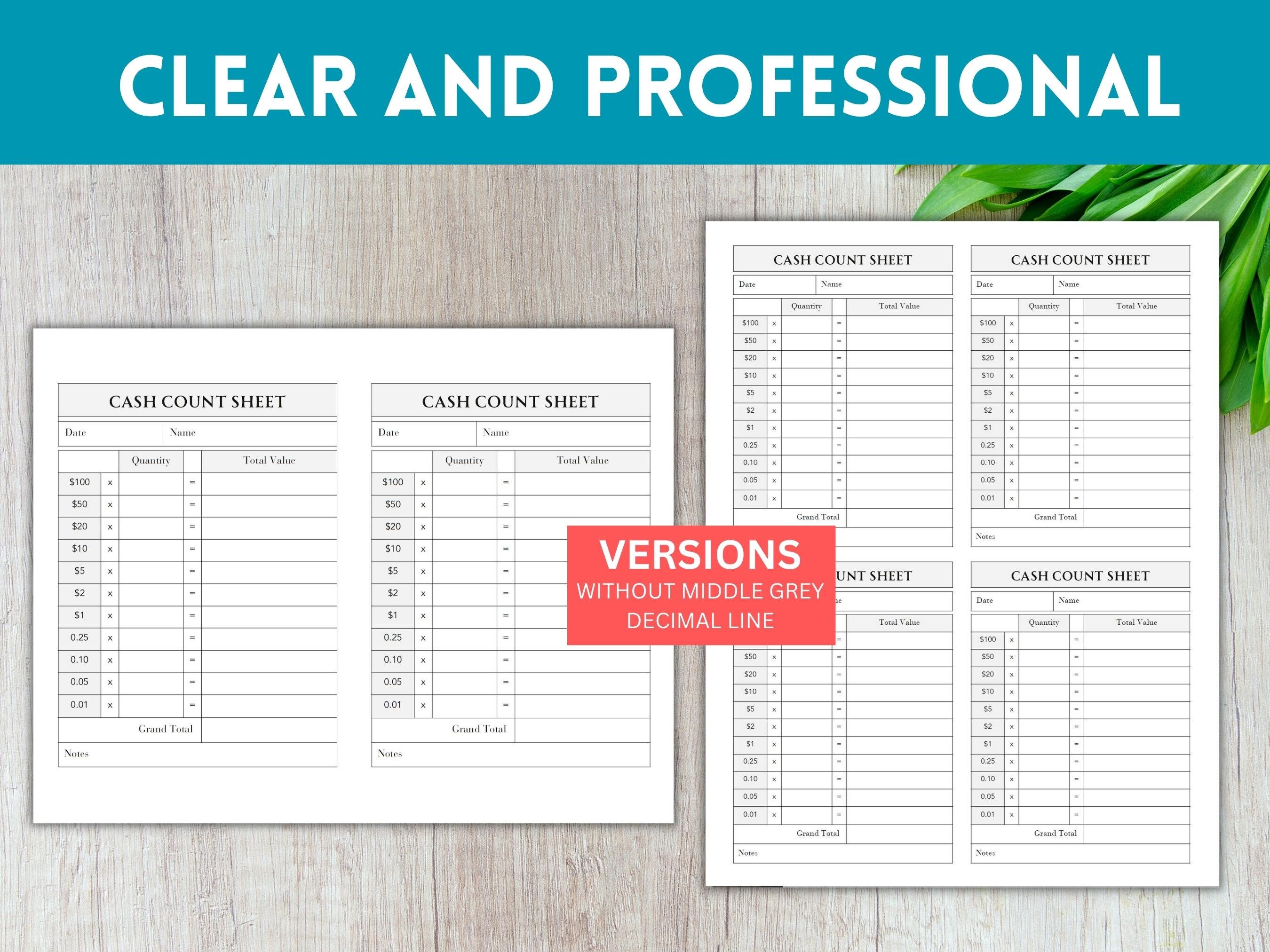 Cash Breakdown, Count Sheet, Cash Breakdown Slip PDF, Cash Withdrawal ...