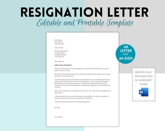Resignation Letter Template Editable Microsoft Word - Etsy