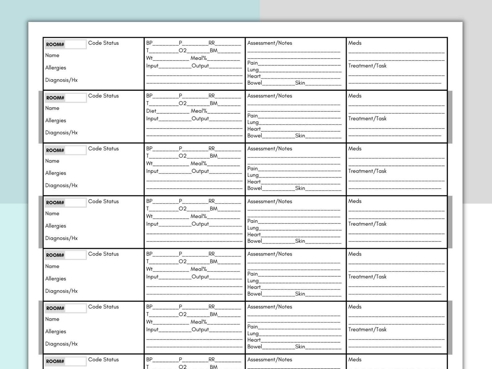 Nurse Report Sheet, 10 Patient Nursing Planner, Nursing Rounds, Nurse ...