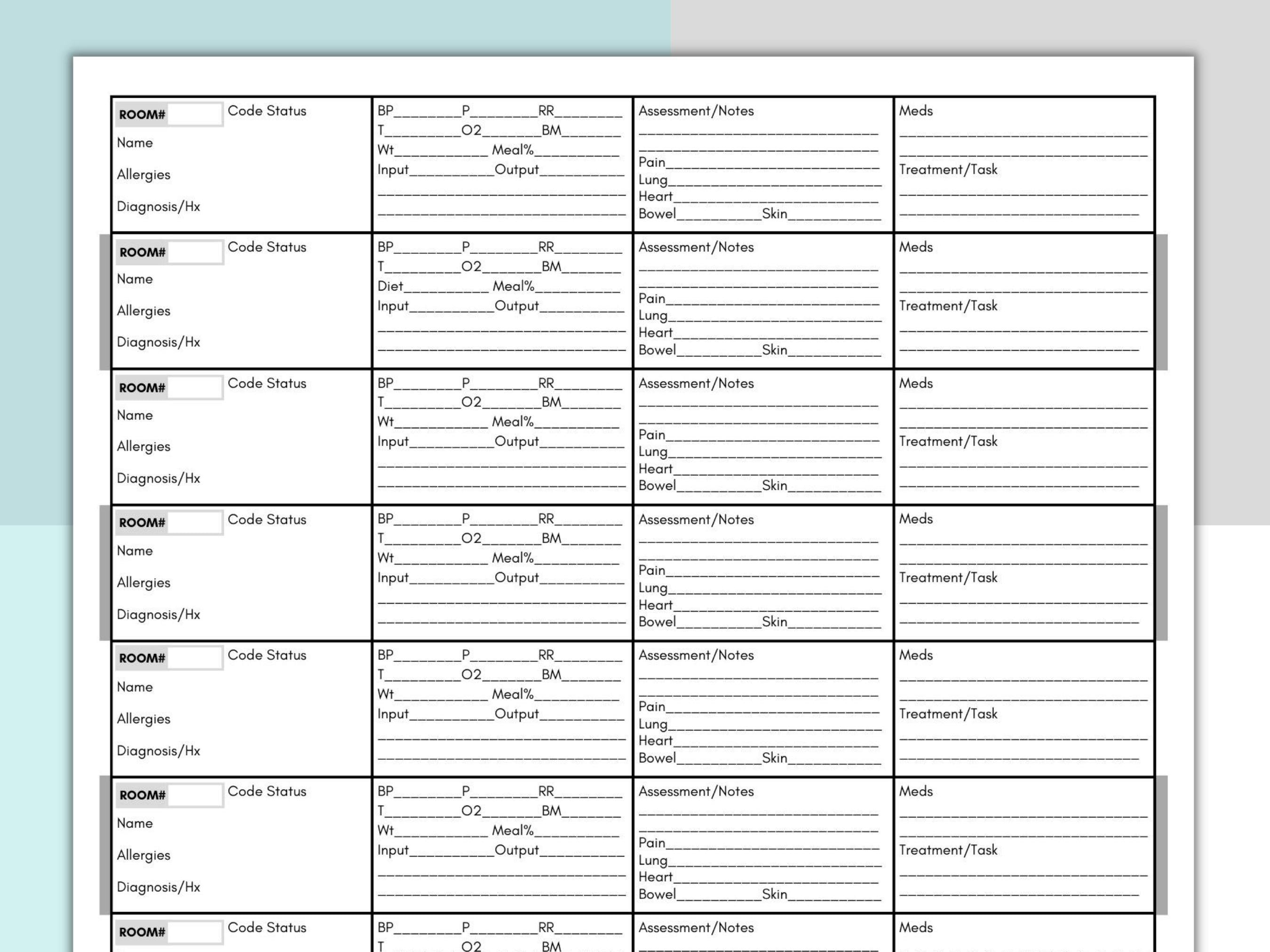 Nurse Report Sheet, 10 Patient Nursing Planner, Nursing Rounds, Nurse ...