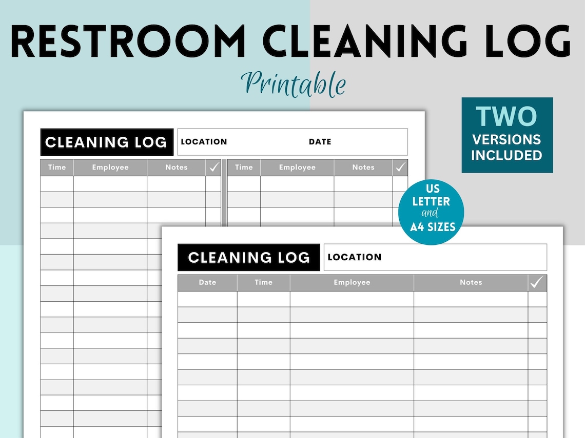 Printable Restroom Cleaning Log for Businesses, Bathroom Cleaning Log ...