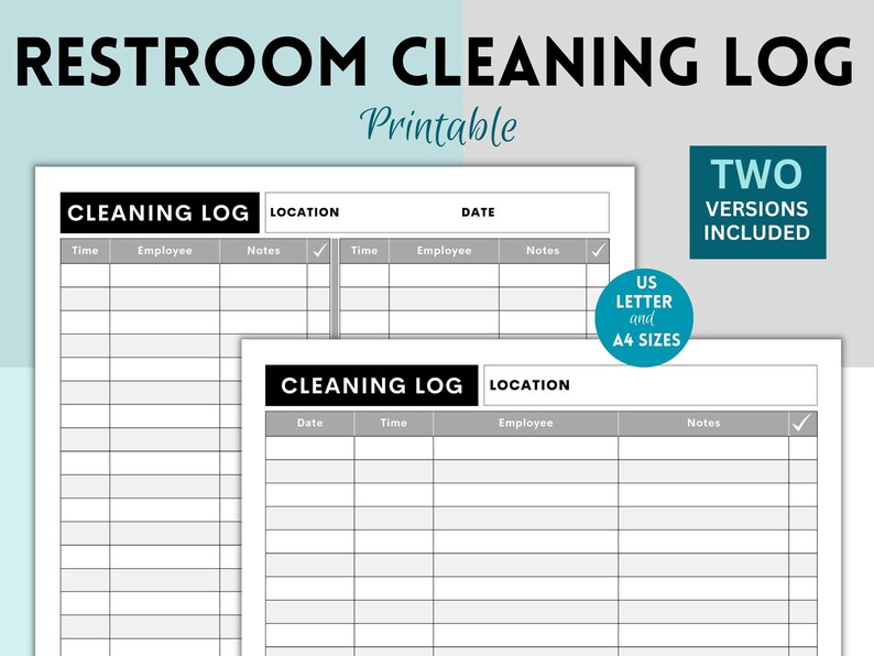 Printable Restroom Cleaning Log for Businesses, Bathroom Cleaning Log ...