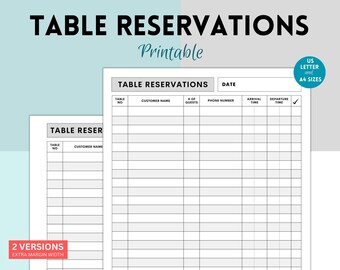 Printable Table Reservation List Digital Download Restaurant - Etsy