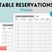 Printable Table Reservation List Restaurant Table Reservation - Etsy