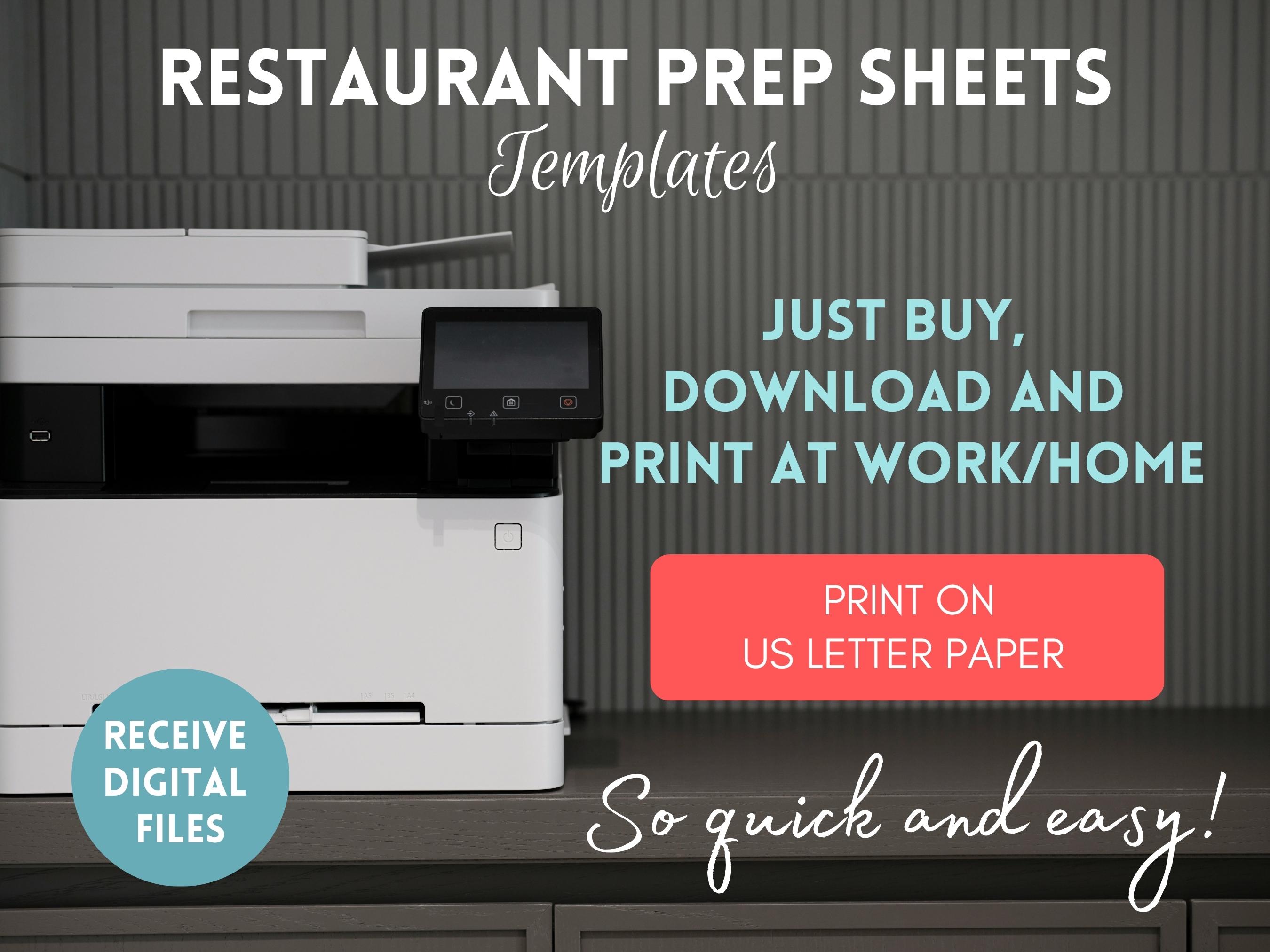 Restaurant Prep Sheet, Food Prep Chart, Food Prep Sheet, Restaurant ...