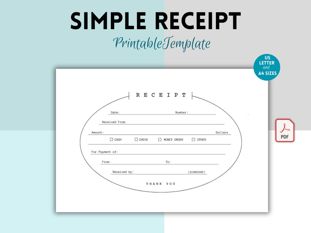 Simple Printable Receipt Form, Small Business Receipt, Sales Receipt ...