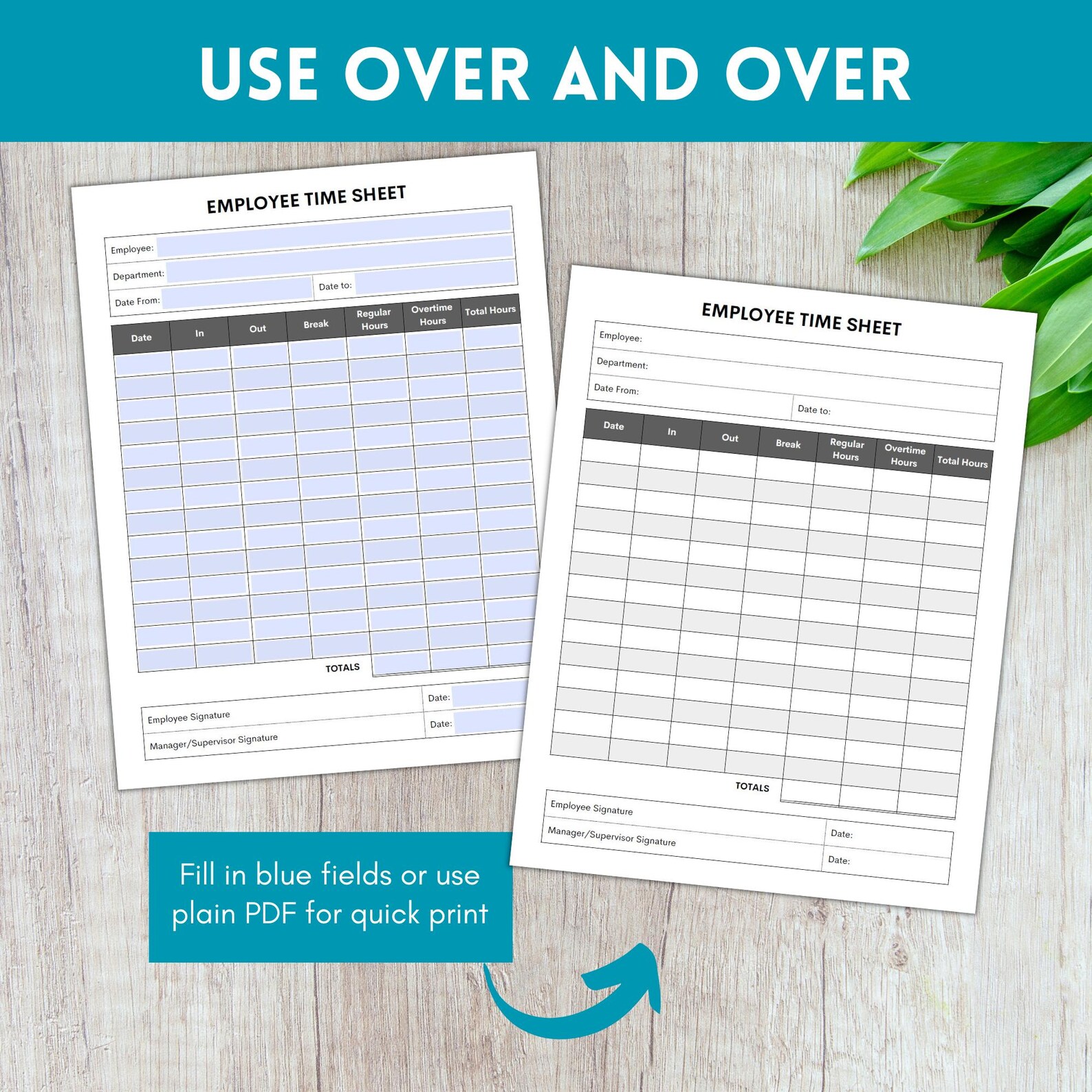 Employee Timesheet, Editable Printable Timesheet, Time Card, Time ...