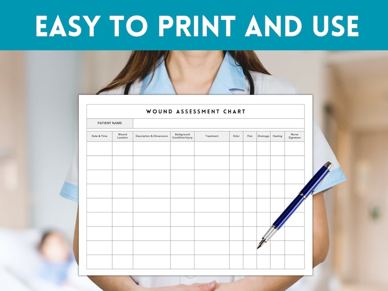 Wound Assessment Chart, Wound Management Chart for Nurses, Wound Chart ...