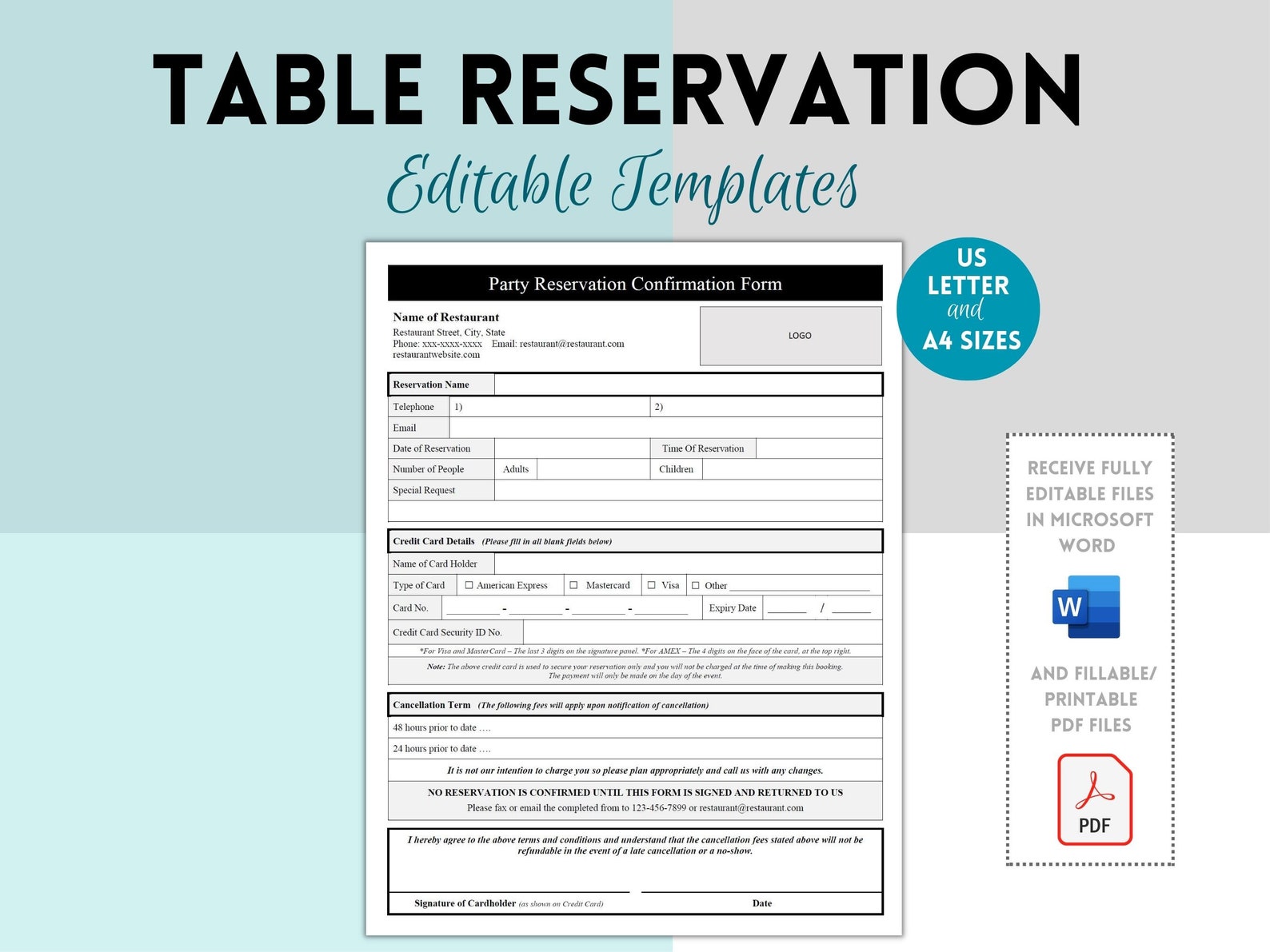 Editable Table Reservation List, Restaurant Table Reservation Form ...