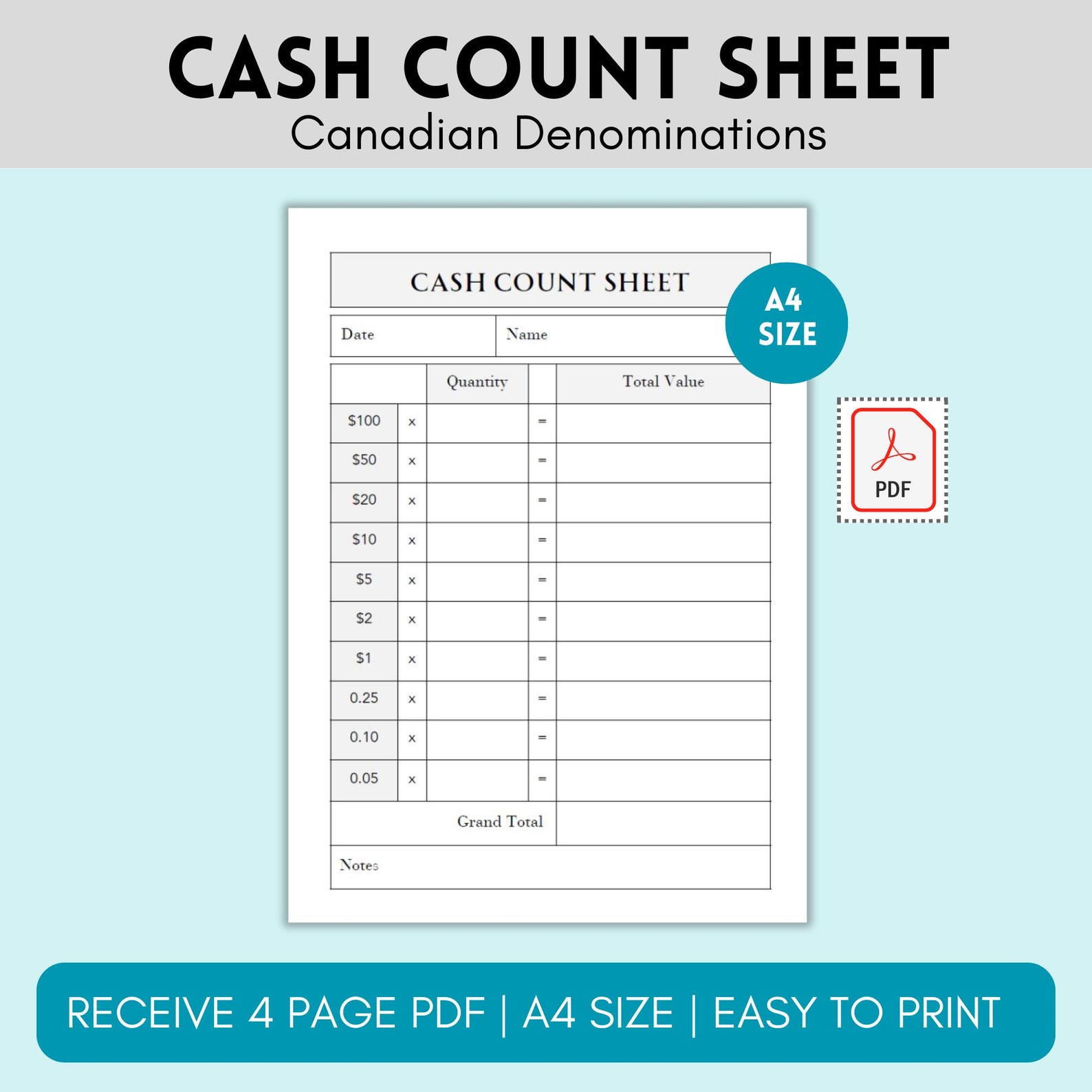Cash Breakdown, Count Sheet, Cash Breakdown Slip PDF, Cash Withdrawal ...