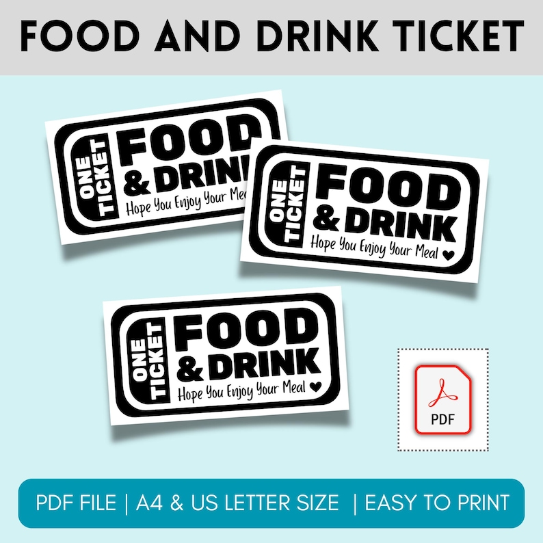 Food and Drink Tickets, Printable Party Drink Food Voucher Template ...
