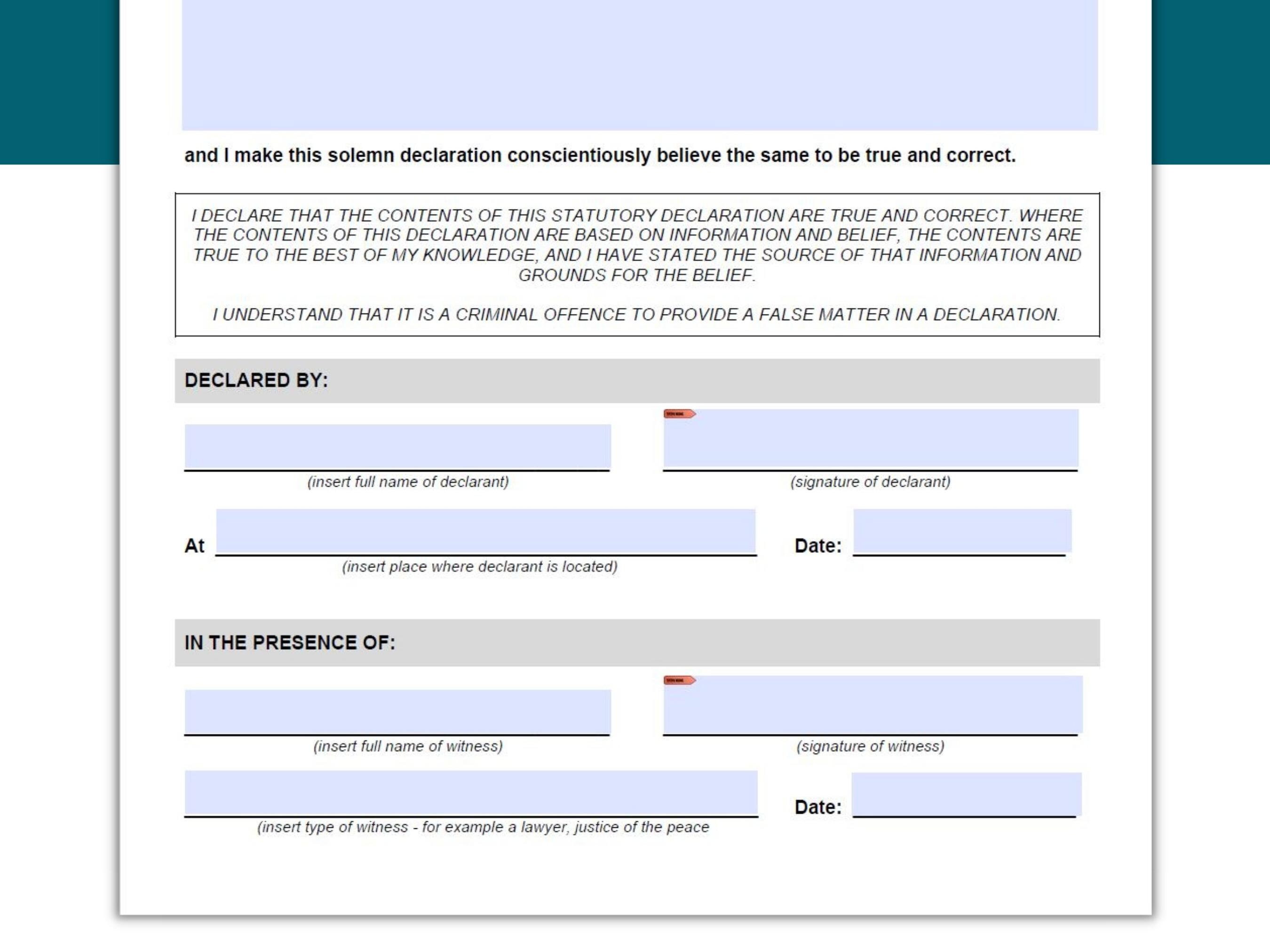 Statutory Declaration, Statutory Declaration Form, Statutory ...
