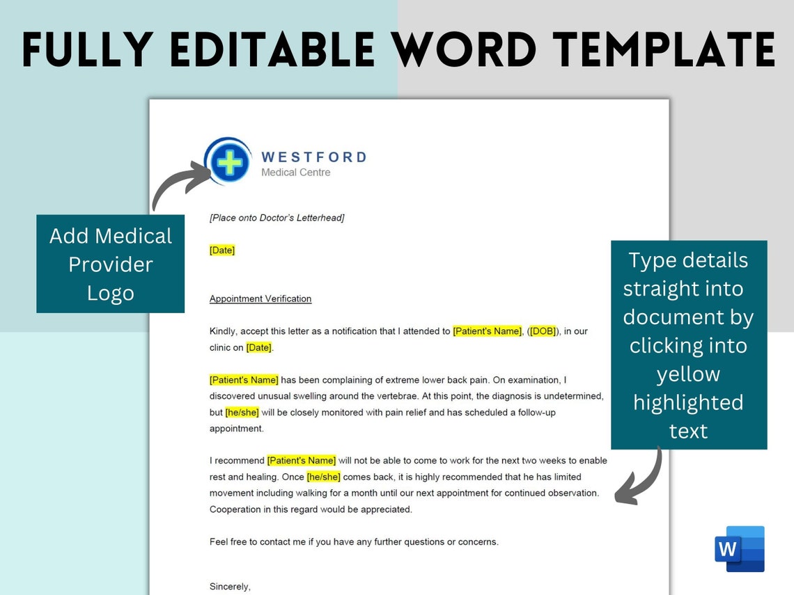 Doctor's Note, Doctor's Letter, Medical Certificate, Printable Medical ...