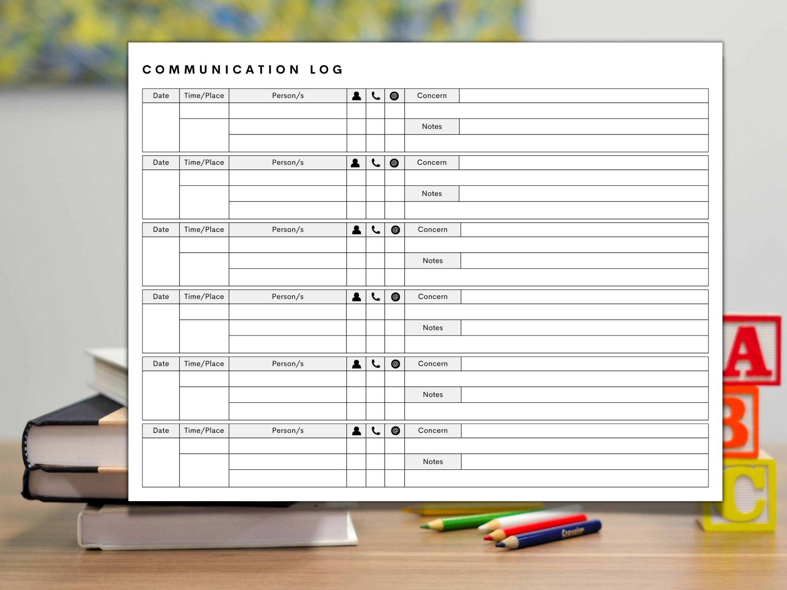Communication Log, Parent Communication Notebook Page, Call Tracking ...