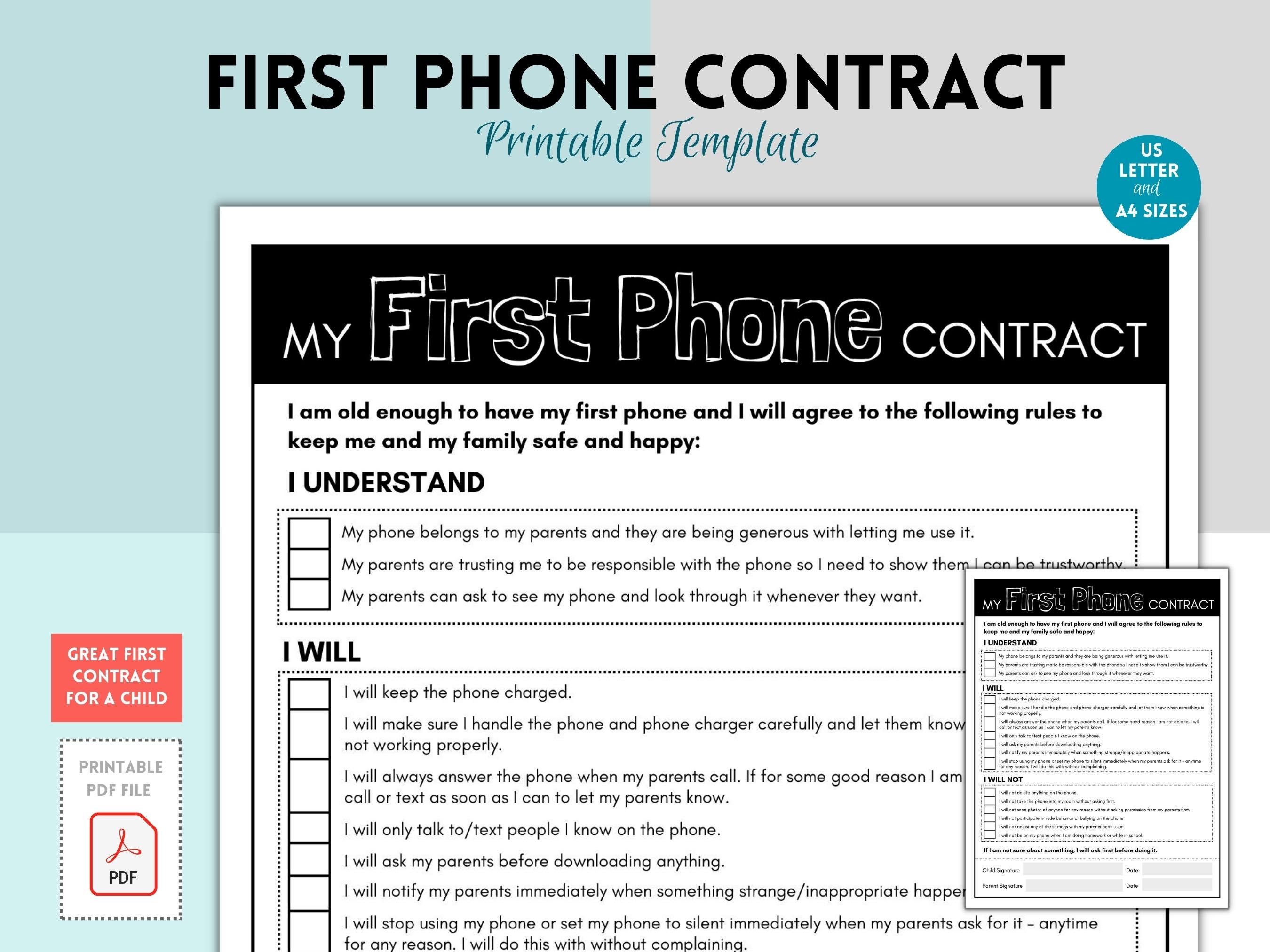 Cell Phone Contract for Child, Cell Phone Agreement, Phone Contract for ...