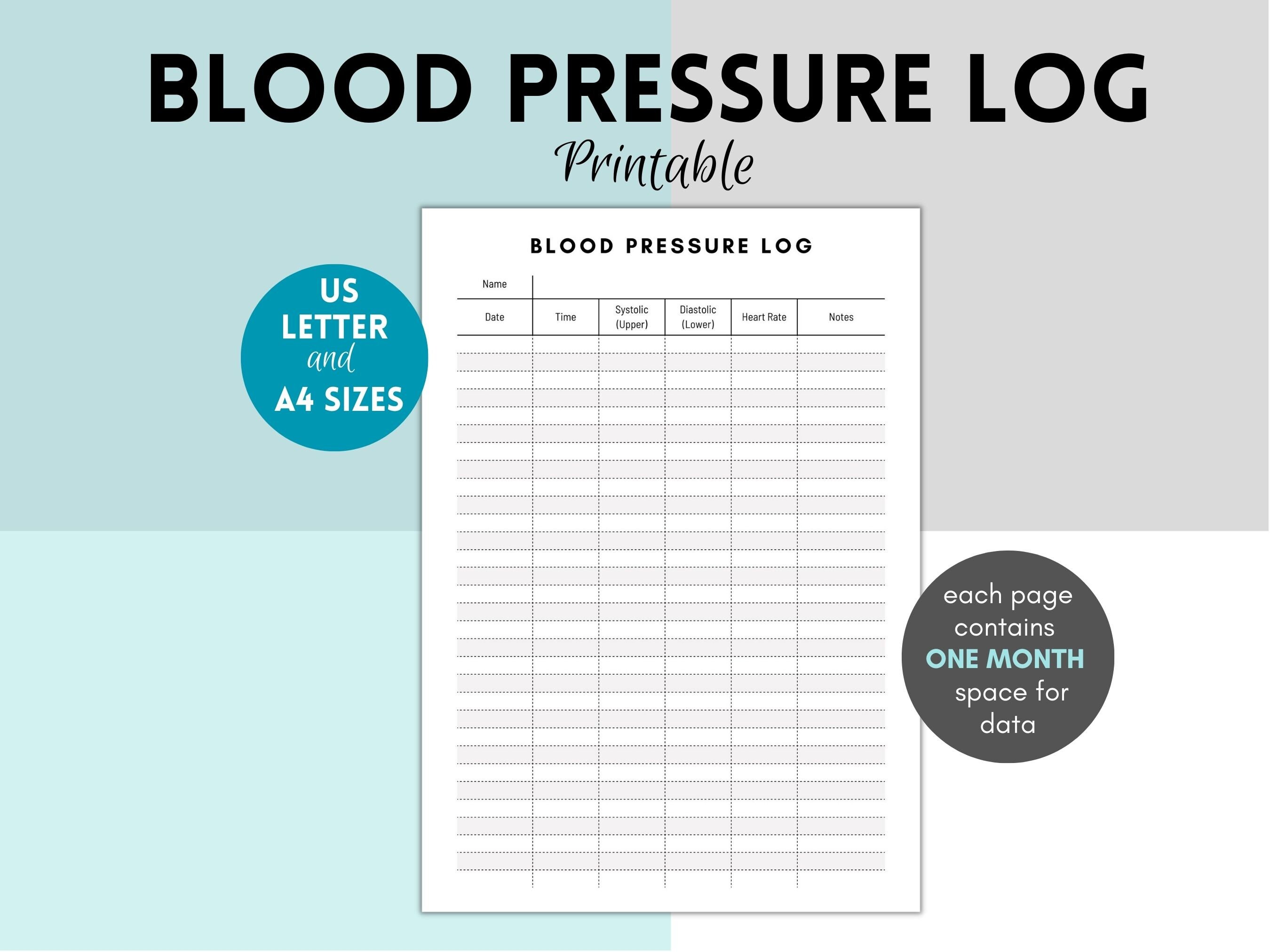 Daily Blood Pressure Log, Printable Blood Pressure Chart, Medication ...