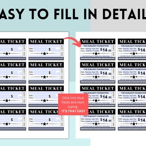 Editable Food Event Ticket, Food Ticket Printable, Editable Meal Ticket ...
