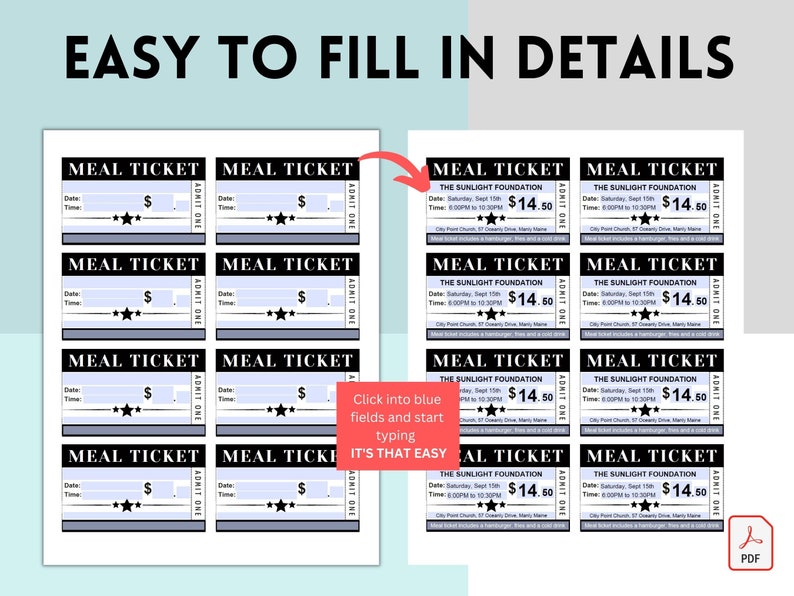 Editable Food Event Ticket, Food Ticket Printable, Editable Meal Ticket ...
