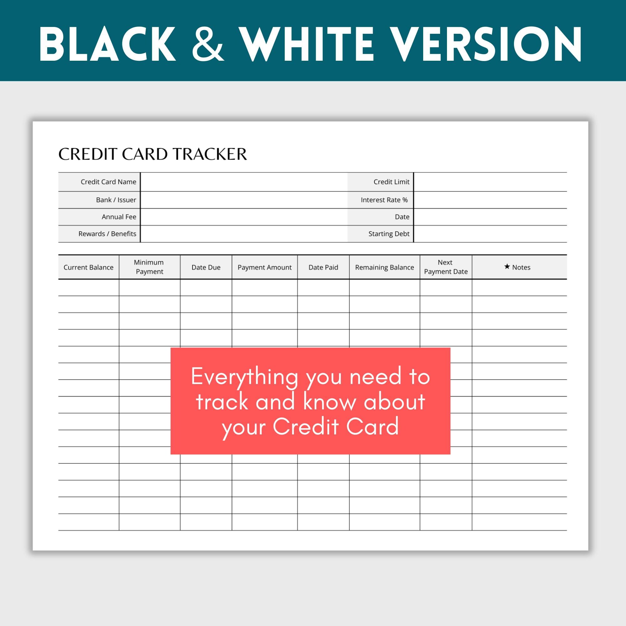 Credit Card Tracker, Credit Card Planner, Debt Free Journey, Finance ...