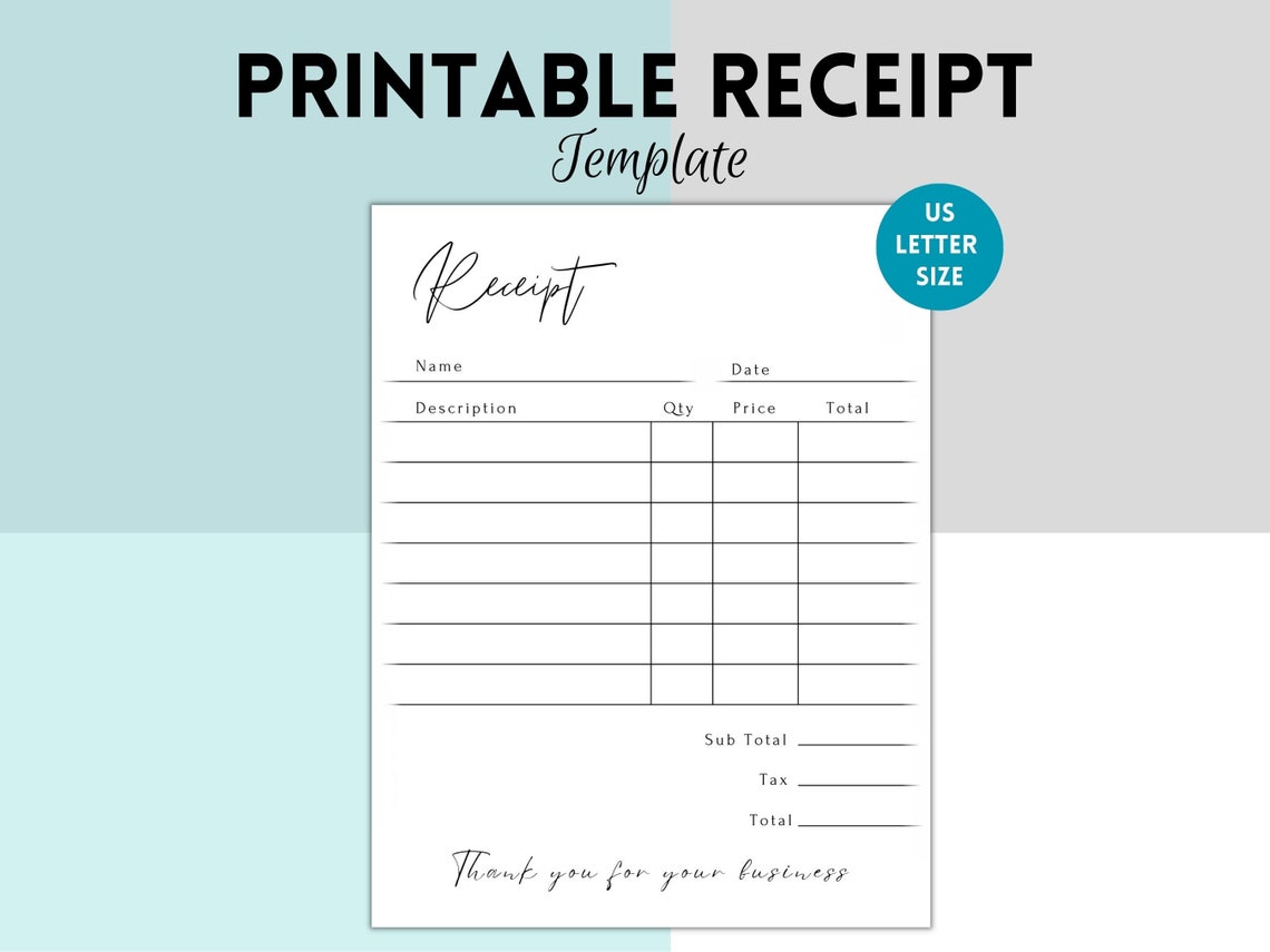 Cute Receipt, Printable Receipt Form, Small Business Receipt, Sales ...